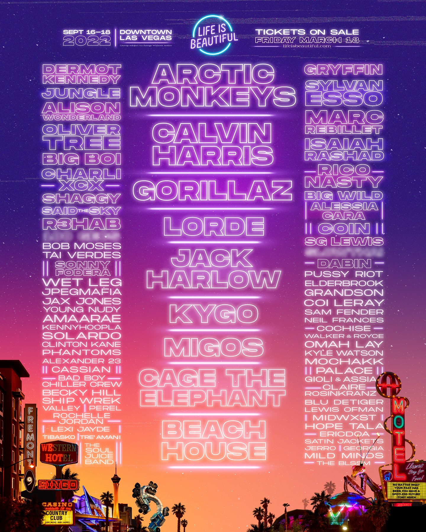 Life Is Beautiful 2022 Lineup Has Arctic Monkeys Calvin Harris Go 